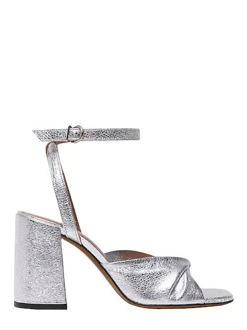 Maje Twisted-strap Metallic-leather Heeled Sandals - Silvery