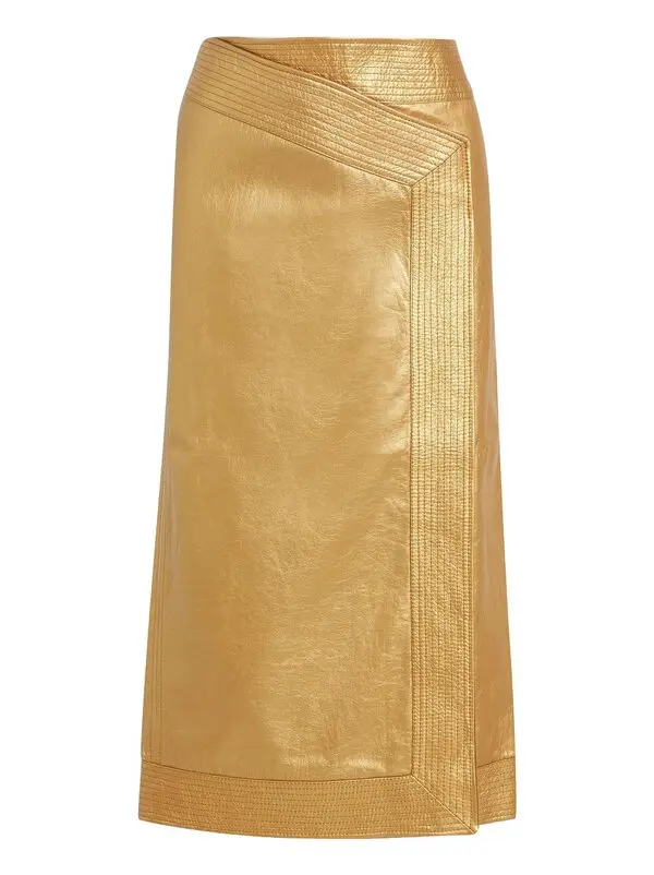 Johanna Ortiz Winter Scents Metallic Leather Midi Skirt - Gold
