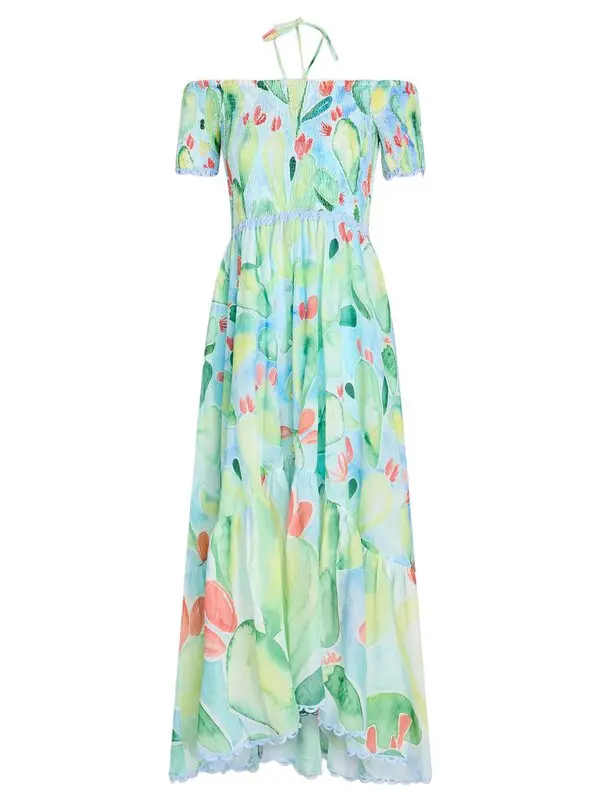 Charo Ruiz Ibiza Cold-shoulder Printed Midi Dress - Light Green