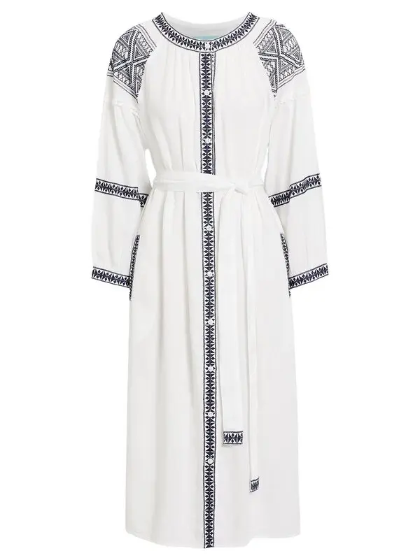 Melissa Odabash Ally Belted Embroidered Voile Midi Dress - White