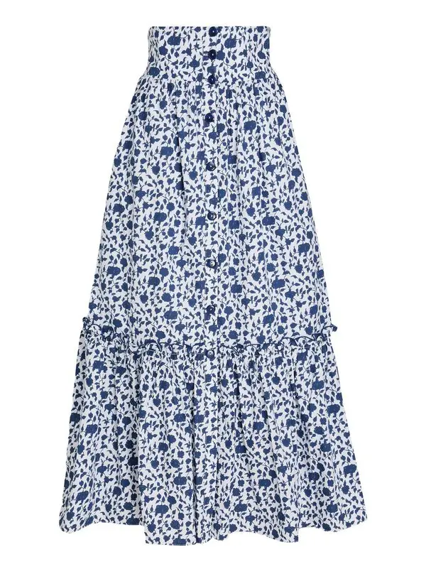 Loretta Caponi Tecla Floral-print Maxi Skirt - Navy