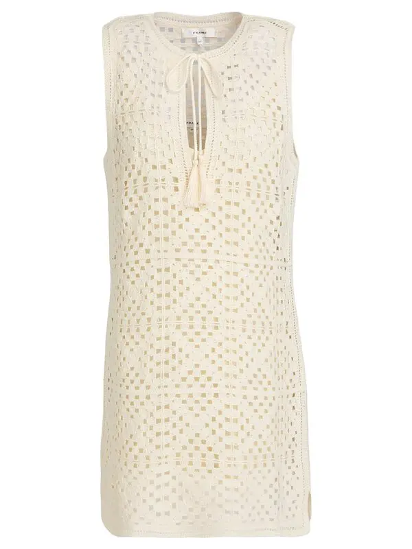 FRAME Tasseled Crocheted Mini Dress - Cream