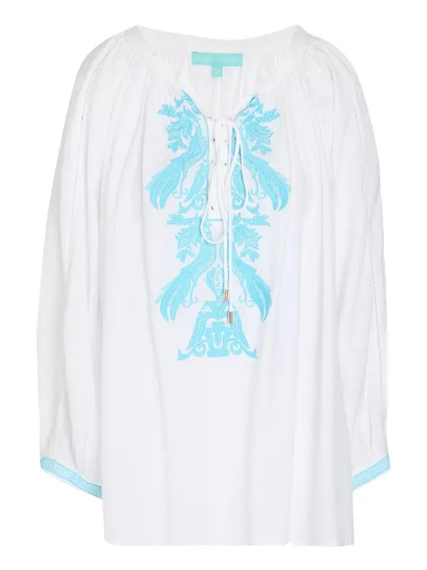 Melissa Odabash Kitty Embroidered Woven Blouse - White