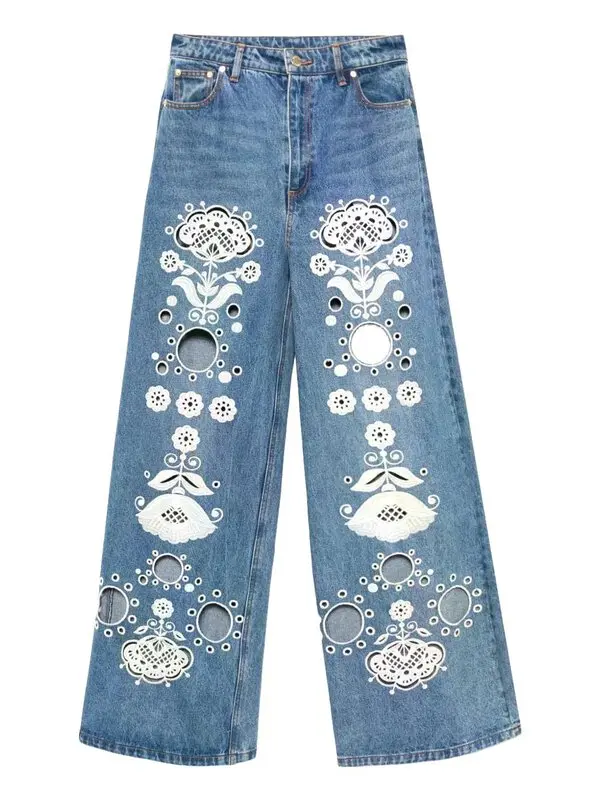 Cynthia Rowley Embroidered Wide-leg Jeans - Blue