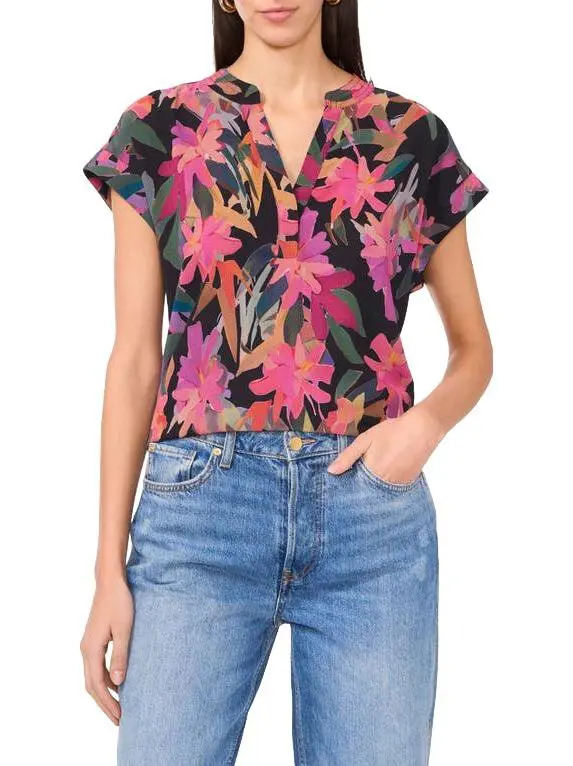Vince Camuto Floral Print Top - Rich Black