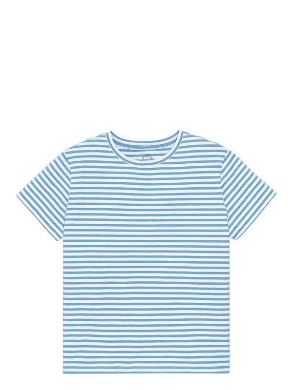PRIMARY Adult Easy Crewneck Stripe Tee - Cornflower White Stripe