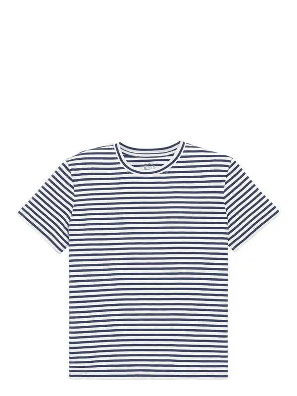 PRIMARY Adult Easy Crewneck Stripe Tee - Sunwashed Navy White Stripes