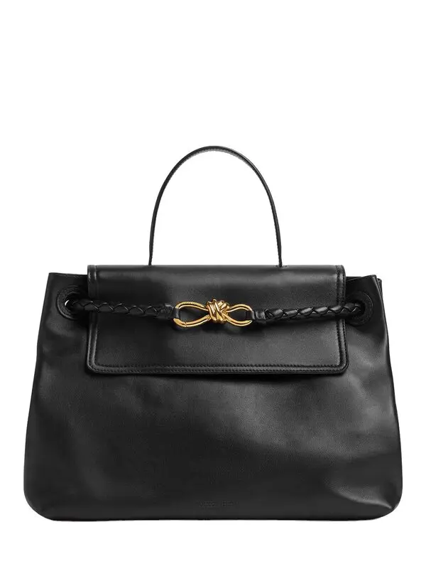 Bottega Veneta Ciao Knot Detail Top Handle Bag - 1019 Black-m Brass