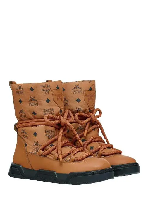 Mcm Skyward Ankle Boots In Monogram Nylon - Cognac