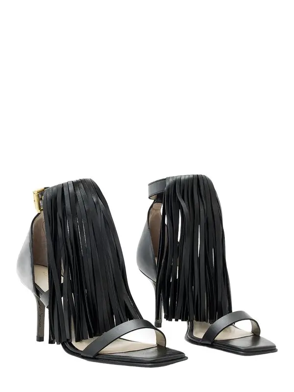 ALLSAINTS Paola Leather Fringe Sandals - Black