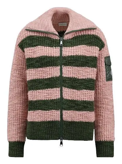 Moncler Striped Back Cardigan - Antique Pink/green