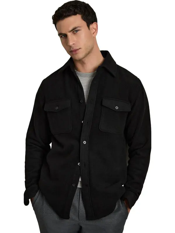 REISS Demari Twin-pocket Overshirt With Wool - Black