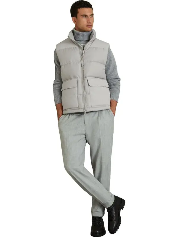 REISS Dante Patch Pocket Quilted Gilet - Grey