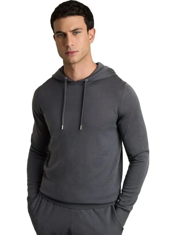 REISS Holland Wool Drawstring Hoodie - Blackend Blue