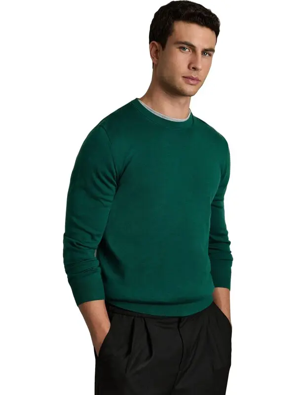REISS Merino Wool Crew Neck Jumper - Herb Green