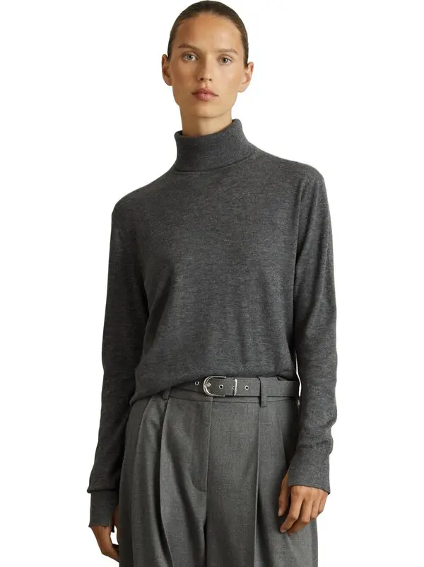 REISS Macy Merino Wool Roll Neck Jumper - Charcoal