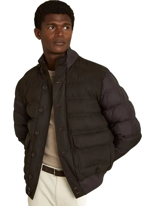 REISS Marsian Patch-pocket Quilted Alcantara Jacket - Chocolate Brown