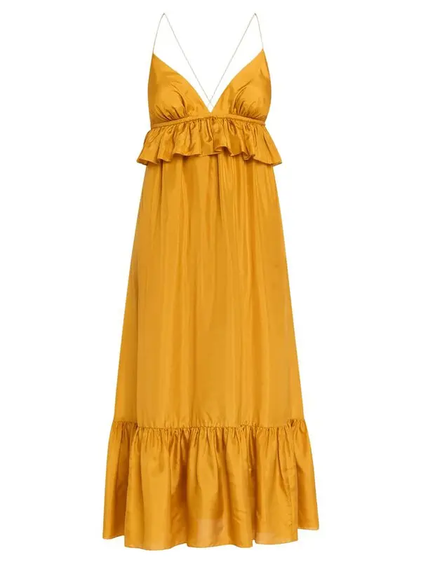Zimmermann Rhiannon Ruffle Maxi Dress - Gold