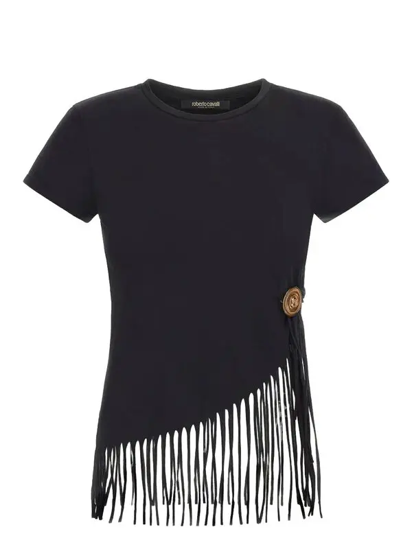 Roberto Cavalli Fringed T-shirt - Black