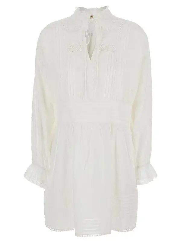 TWINSET Cotton Dress With Pleated And Embroidered Details - White