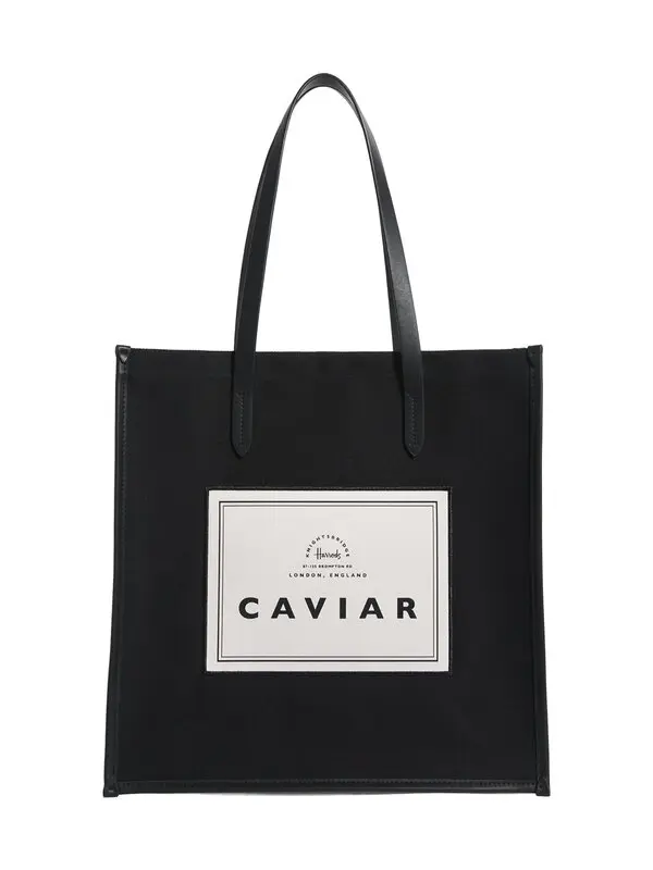 Harrods Cotton Caviar Condiments Shopper Bag - Black