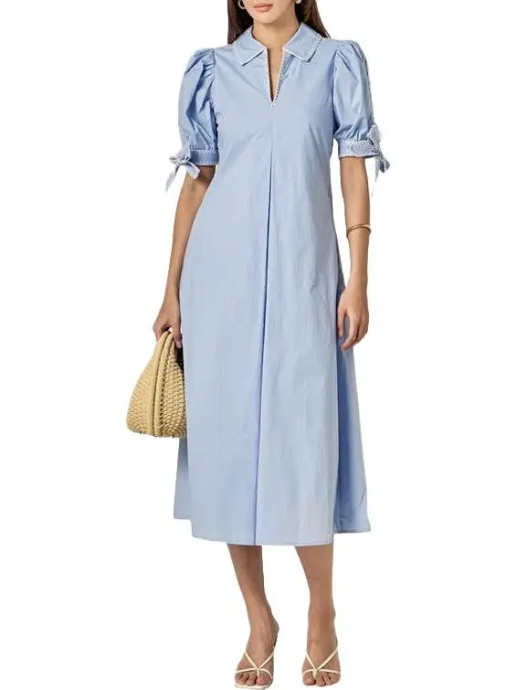 English Factory Contrast Stitch A-line Midi Dress - Powder Blue
