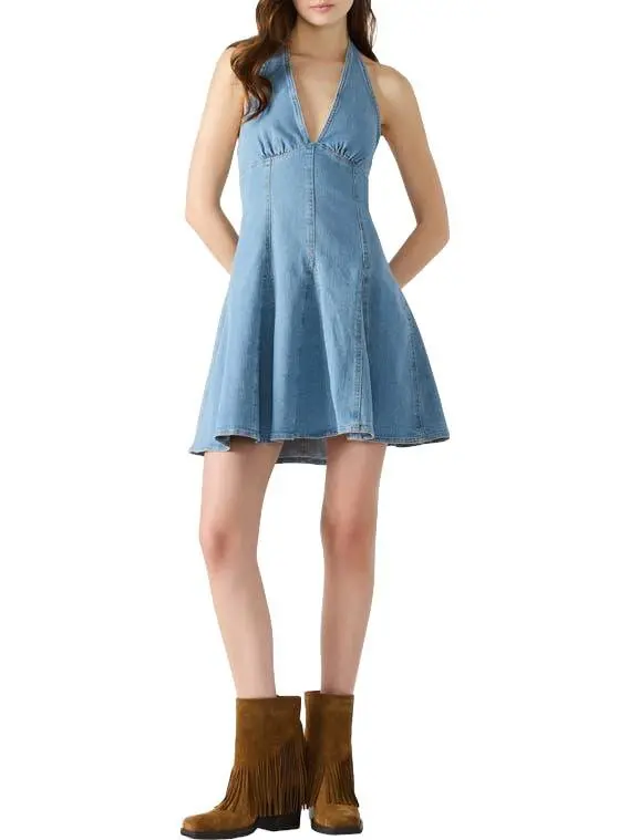 Steve Madden Malia Denim Fit & Flare Halter Dress - Medium Blue Denim