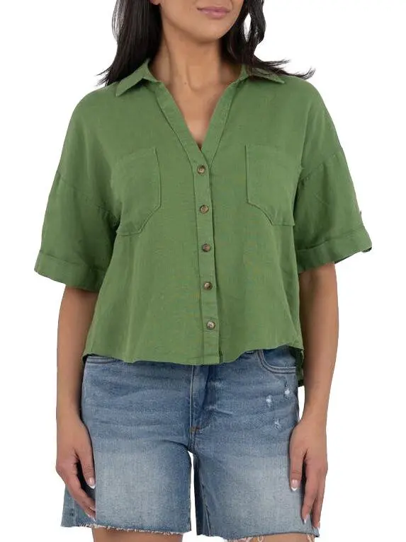 Kut From The Kloth Breland Boxy Linen-blend Shirt - Green