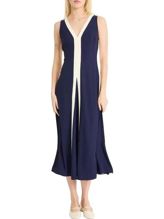 LUXELY Stripe V-neck Maxi Dress - Evening Blue/ White Smoke
