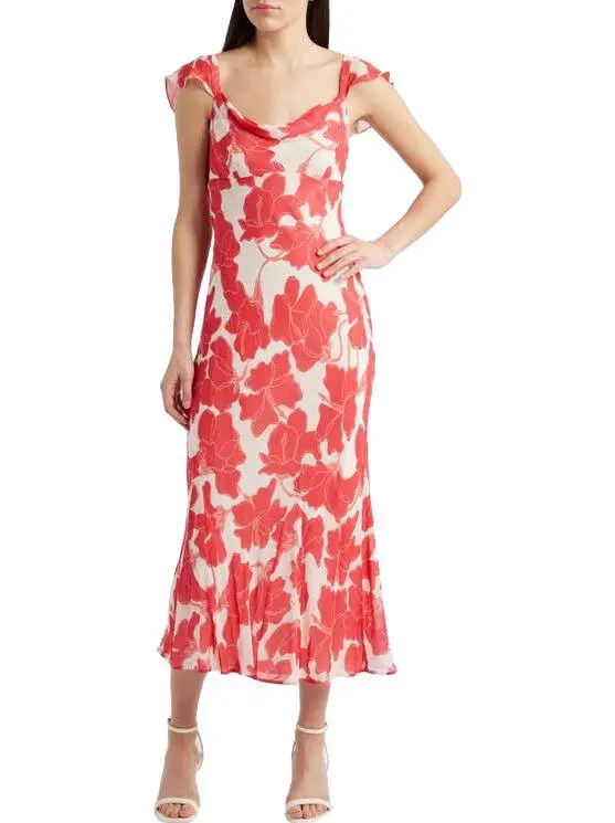 Rails Marigold Floral Chiffon Midi Dress - Scarlet Hibiscus