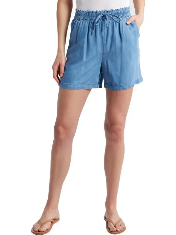 BEACHLUNCHLOUNGE Tiney Tie Waist Chambray Shorts - Blue Wash