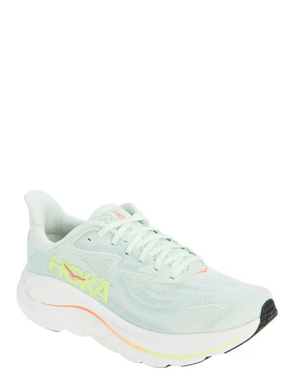 HOKA Clifton Running Shoe - Sea Glass/neon Flame