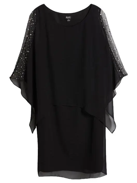 SL FASHIONS Beaded Overlay Chiffon Dress - Black
