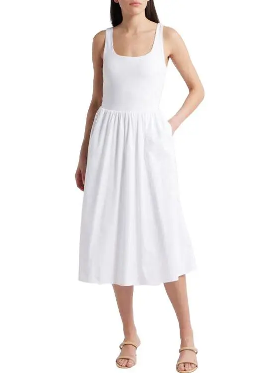 Spanx Smooth Jersey Mixed Media Midi Dress - Classic White