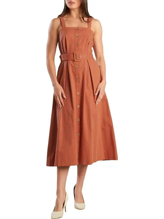 FREEMARKET Cotton Sleeveless Midi Dress - Rust