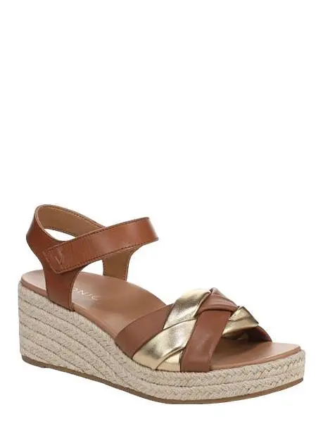Vionic Saratoga Wedge Espadrille Sandal - Tan/ Gold