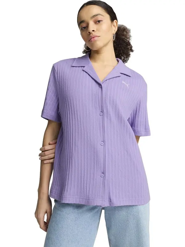 PUMA Wardrobe Essentials Pointelle Shirt - Purple