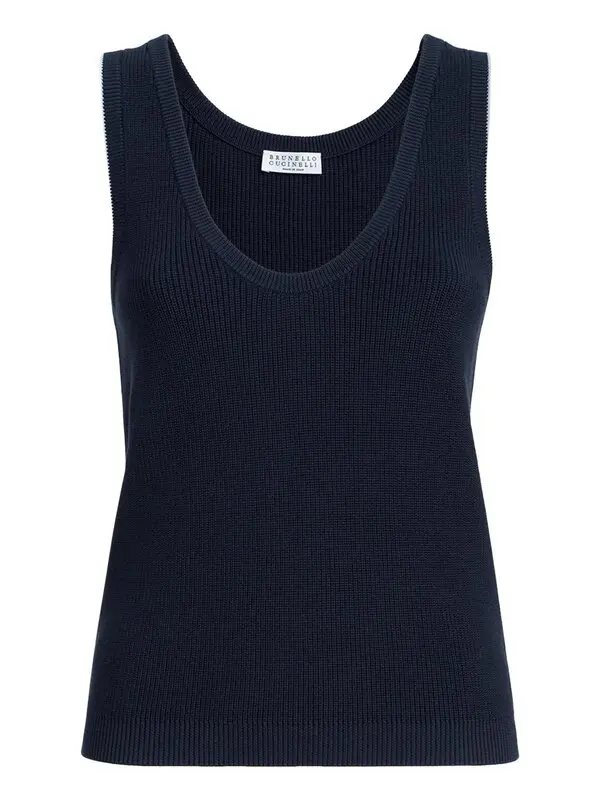Brunello Cucinelli Knitted Cotton Vest - Blue