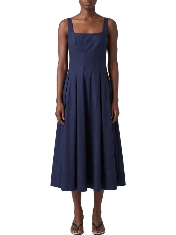 Staud Square Neck Midi Dress - Blue