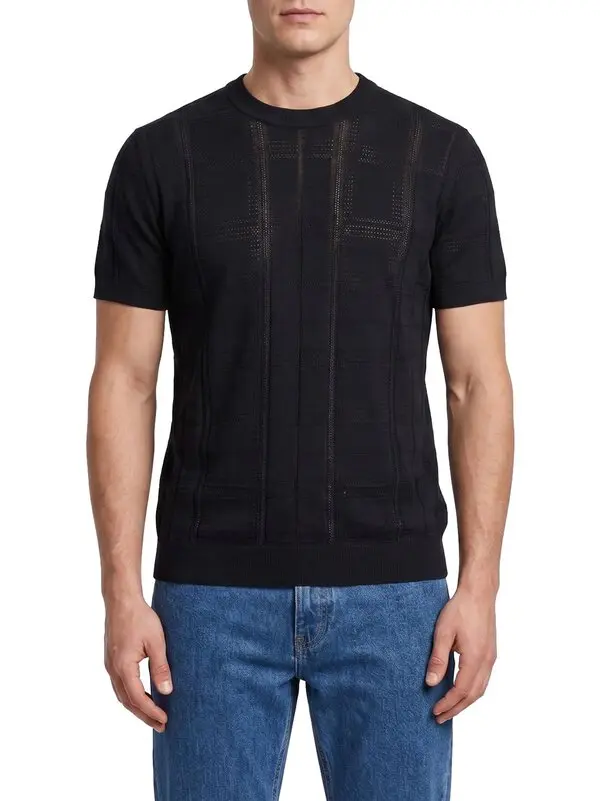 PAOLO PECORA Short Sleeve Textured Knit Sweater - Black