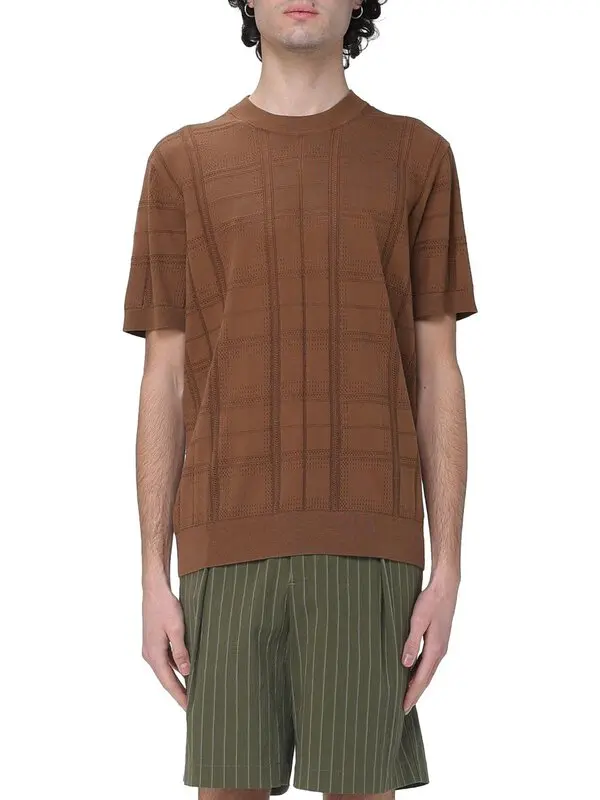 PAOLO PECORA Short Sleeve Textured Knit Sweater - Brown
