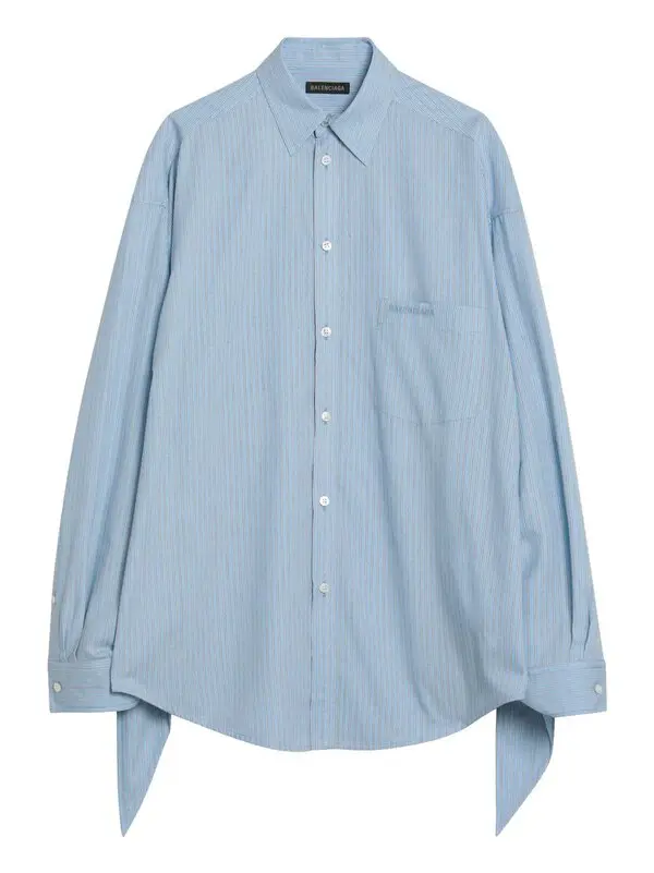 Balenciaga Striped Viscose Shirt With Knot Cuffs - Blue