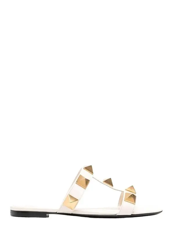 Valentino Garavani Roman Stud Leather Flat Sandals - White
