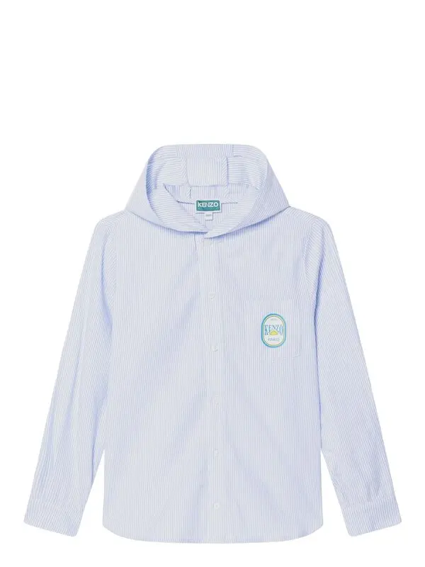 Kenzo Hooded Striped Shirt In Cotton - Blue