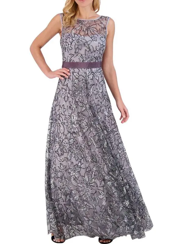 Eliza J Sequin A-line Gown - Silver