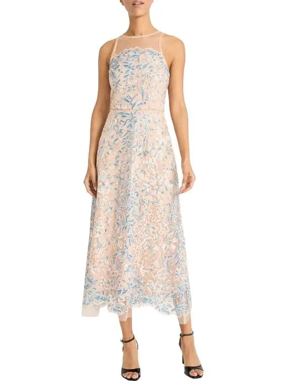 Maggy London Mesh Illusion Gem Gown - Blue/ Blush