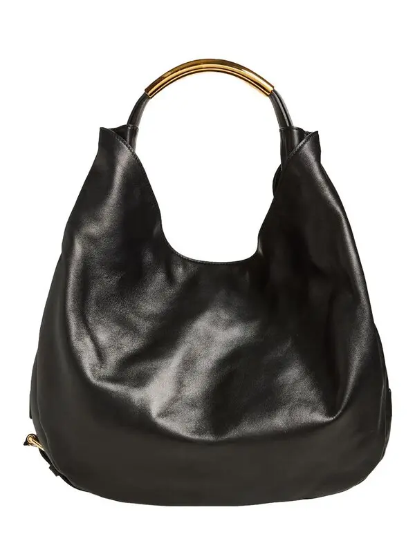 Moschino Handle Me Leather Hobo Bag - Black