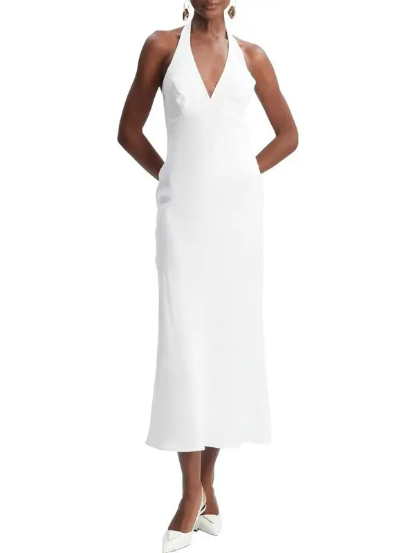 Bardot Paola Halter Linen Midi Dress - Orchid White