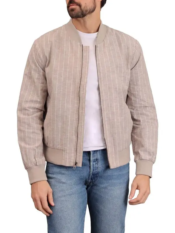 Bagatelle Pinstripe Cotton & Linen Bomber Jacket - Neutral Pinstripe