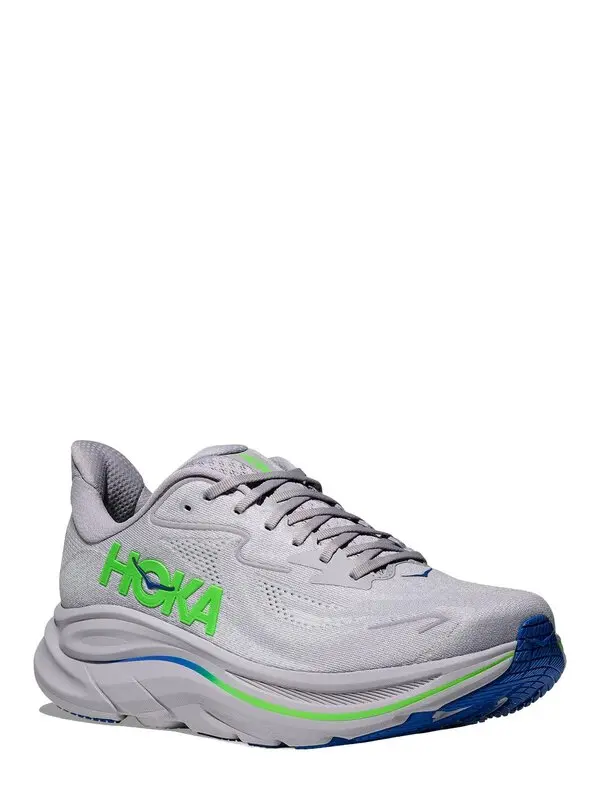 HOKA® Clifton Running Shoe Wide Width - Ash Grey/neon Green